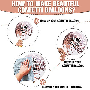 Happy 60th Birthday Banners Women, Rose Gold 60th Birthday Decorations Kit with Happy 60th Birthday Banner Bunting 12Inch Happy 60th Birthday Confetti Balloons for 60th Birthday Party Supplies