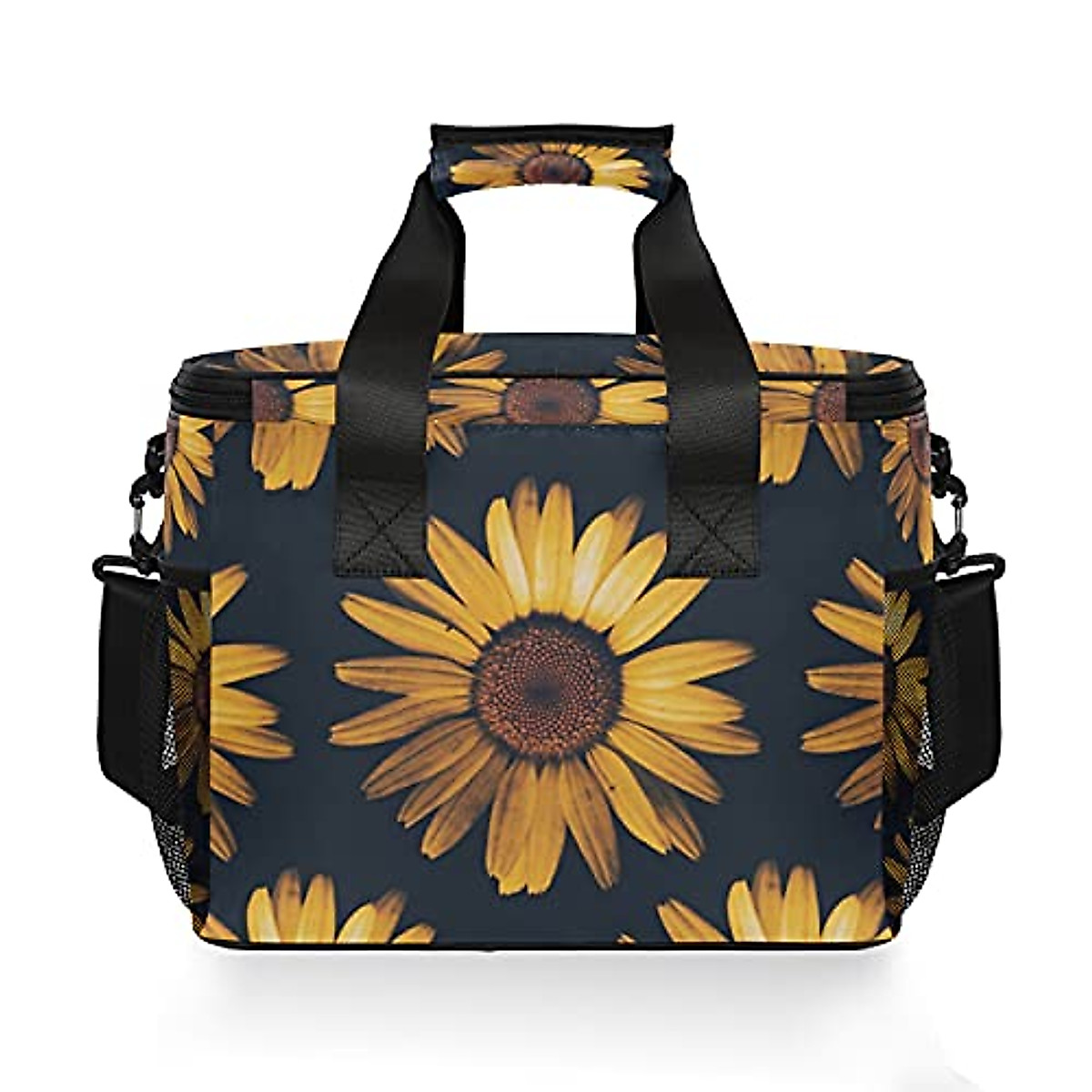 WELLDAY Lunch Bag Retro Sunflower View Insulated Cooler Reusable Lunch Box with Shoulder Strap for Picnic Hiking