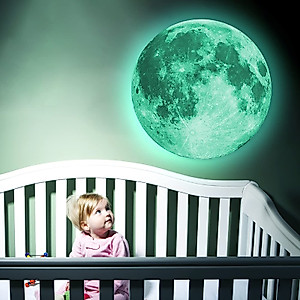 Glow in The Dark Moon Wall Decal, Glow in The Dark Stickers for Kids Bedroom, Glow in The Dark Moon Stickers for Ceiling, Glow in The Dark Poster 11.8 inch