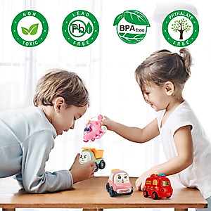 NASHRIO Push Forward and Wind Up Cars Toys for Baby and Toddlers, 4 Pack Kids Early Educational Vehicles - Boys and Girls Birthday Party Favors Gift (Random Colors)