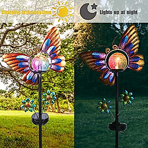 Outdoor Solar Garden Stake Lights Butterfly Waterproof LED Crackle Glass Globe Stake Metal Light for Walkway Pathway Lawn Patio Decor