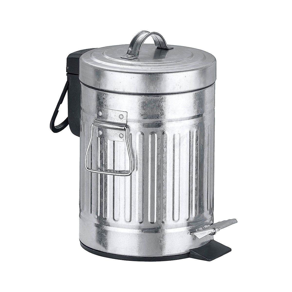 WENKO Step Trash Can with Lid and Pedal, Retro Metal Garbage Bin, for Bathroom, Kitchen, Office, Soft Close, 0.79 Gallon, 6.7 x 10.6 x 6.7 in, Gray