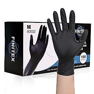 FINITEX Black Nitrile Disposable Medical Exam Gloves - Box of 100 PCS 6mil Gloves Powder-Free Latex-Free For Examination Home Cleaning Food Gloves (Large)