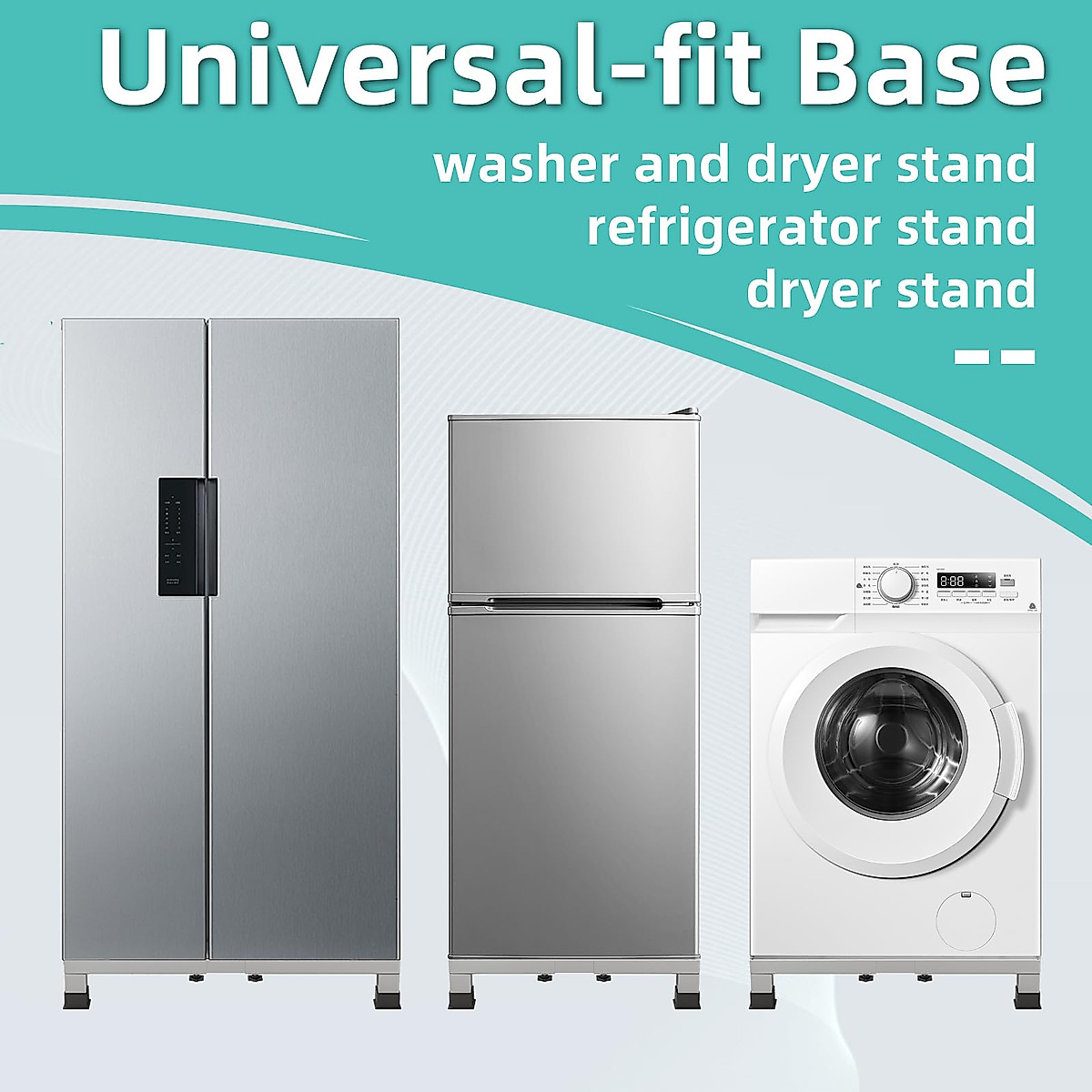 ANBase Heavy Duty All Stainless Steel Fridge Stand Universal Adjustable Washing Machine Refrigerator Stand Base 4 Sturdy Feet for Refrigerator,Washing Machine,and Dryer(Large)