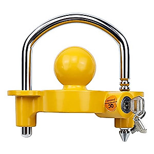 Cenipar Universal Trailer Hitch Security Adjustable Lock Tow Ball Coupler,Heavy-Duty Steel Fits 1-7/8”,2”,2-5/16” Couples (Yellow)