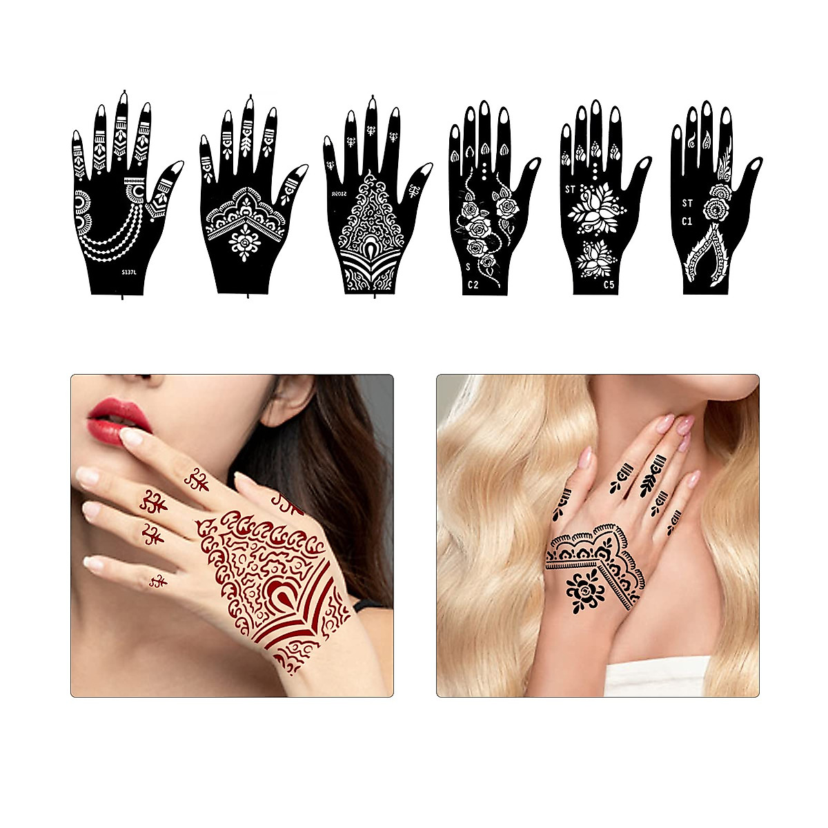 TinkTac 22 Sheets Henna/Mehndi Tattoo Stencils, Henna Body Art Templates