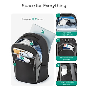 Travel Backpack for Men, BAGSMART 35L Carry On Backpack Flight Approved for Weekend Trip, Women/Mens Laptop Backpack for Work Commuter School with 17.3 inch Laptop Compartment & Water-resistant, Black