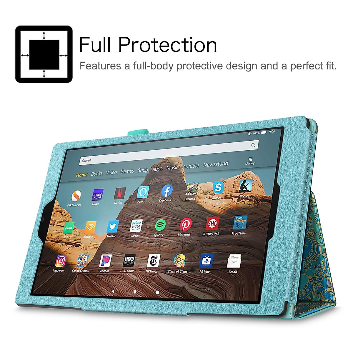 Fintie Folio Case for Amazon Fire HD 10 Tablet (Compatible with 7th and 9th Generations, 2017 and 2019 Releases) - Premium PU Leather Slim Fit Stand Cover with Auto Wake/Sleep, Shades of Blue