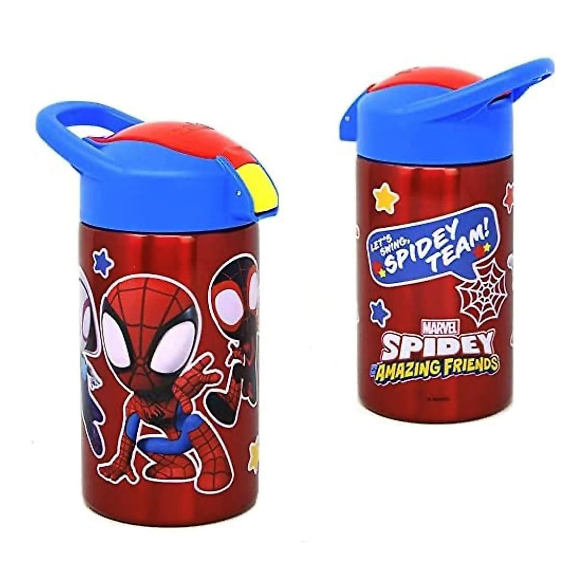 Zak Designs, Inc. Spidey and Friends Stainless Steel Bottle for Kids - Spider-Man Kids Insulated Water Bottle with Push Button Spout, Perfect Water Bottle for Kids for School Days and Trips - 15.5 oz.