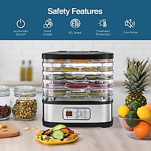 OSTBA Food Dehydrator Machine Adjustable Temperature & 72H Timer, 5-Tray Dehydrators for Food and Jerky, Fruit, Dog Treats, Herbs, Snacks, LED Display, 240W Electric Food Dryer, Recipe Book