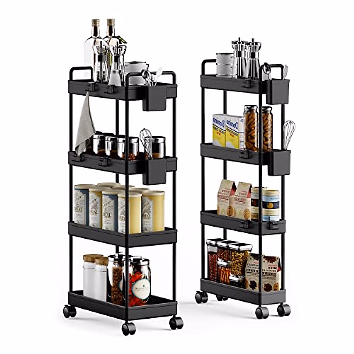 2 Pack 4 Tier Slim Storage Cart, Bathroom Organizer Storage Laundry Room Organization Rolling Utility Cart with Wheels, Mobile Shelving Unit Slide Out Standing Rack for Bathroom, Kitchen, Laundry