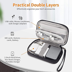 Small Electronic Organizer Cable Bag, Travel Portable 2 PCS Electronic Accessories Storage Bag Soft Carrying Case Pouch for Hard Drive, Cord, Charger, Earphone, USB, SD Card (Black+Gray)