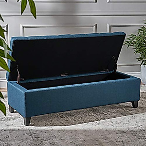 Christopher Knight Home Mission Fabric Storage Ottoman, Dark Blue, 18.75 x 50.50 x 16.00 inches