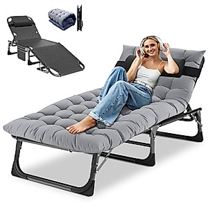 DoCred Folding Chaise Lounge Chair, Folding Cot, 5-Position Adjustable Heavy Duty Patio Chaise Lounges for Outside, Poolside, Beach, Lawn, Camping