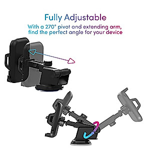 TALK WORKS Car Windshield & Dash Phone Holder Compatible w/iPhone 13/13 Pro/13 Pro Max/14/14 Plus/14 Pro/14 Pro Max, Apple & Android Smartphones - Adjustable Suction Mount (Black)