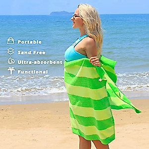 Exclusivo Mezcla 4-Pack Large Beach Towel for Kids and Adults, Microfiber Cabana Striped Pool Beach Towels Set (Pink/Green/Blue/Yellow, 30" x 60"), Lightweight and Highly Absorbent