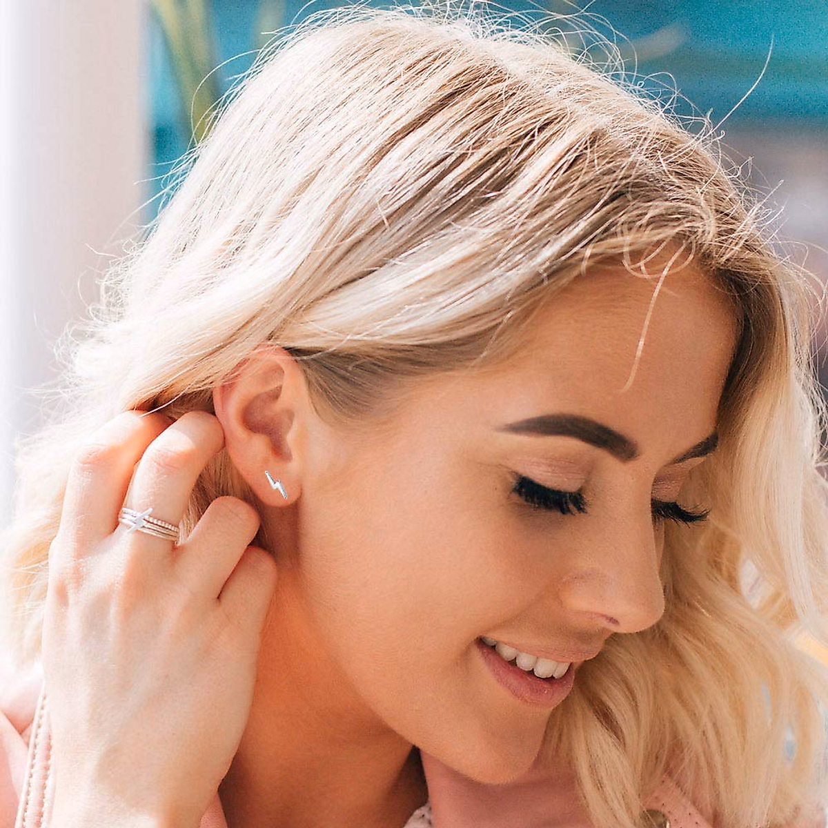 925 Sterling Silver Lightning Bolt Stud Earrings, Minimalist Small Stud Earrings for Women (Lightning - Silver)