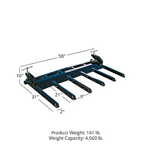 Titan Attachments 21" Fork Length Clamp-On Debris Forks V2, Fits 60" Loader Buckets, Skid Steers, Rated 4,560 LB Capacity
