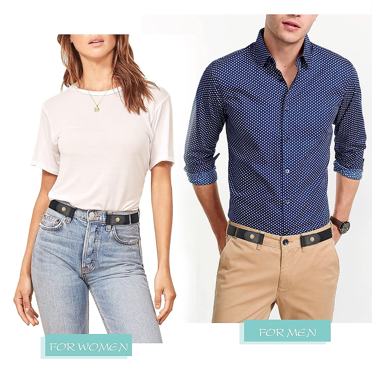 XZQTIVE 6 Pieces No Buckle Stretch Belt for Women Men, Buckless Belt Comfortable Invisible Elastic Belt for Jeans Pants Dresses, No Bulge No Hassle, Fit Waist Size 22-35in