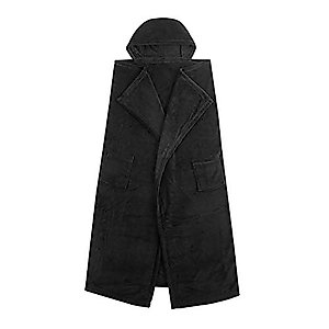 pop shop Plush Hooded Throw Blanket with Pocket, 50"x60" + Hood, Black