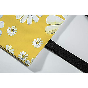 Moslion White Daisy Canvas Bags Camomile Flower in Yellow Garden Botanical Plant Floral Tote Bags Laptop Bags Large Bulk Reusable for Women Men Work Study 15x16 Inch