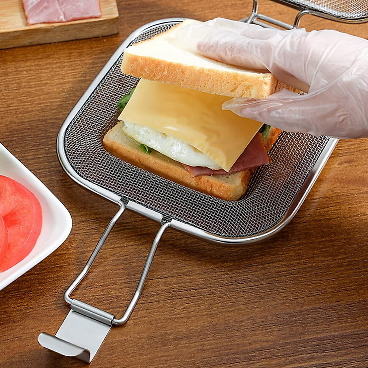 UPKOCH Barbeque Grill Accessories Sandwich Maker Roasting Baking Grill: Non- Stick Sandwich Panini Press Making Basket Bread Grill Tray Crisper Tool