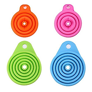 Kitchen Funnel Set of 4, 2 Small and 2 Large Funnels for Kitchen use, Silicone Collapsible Funnels for Filling Bottles/Liquid/Powder Transfer, Food Grade BPA Free