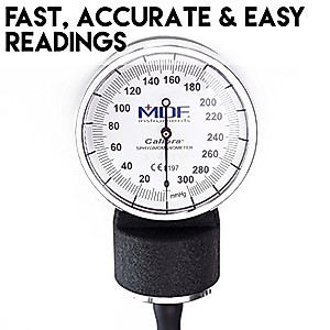 MDF Instruments, Calibra Aneroid Premium Professional Sphygmomanometer, Blood Pressure Monitor with Adult Cuff & Carrying Case, Lifetime Calibration, White Dial, Black Cuff, MDF808M11