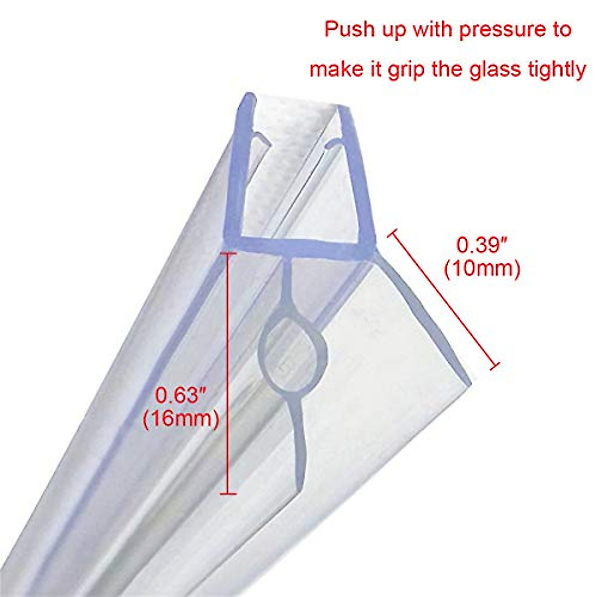 Cozylkx Frameless Shower Door Bottom Seal with Drip Rail for 3/8"(10mm) Glass, Length 27.5"/0.7m, Glass Door Sweep Stop Shower Leaking Clear