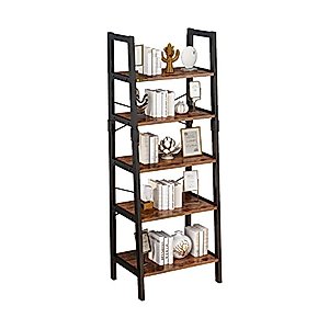 ALISENED 5 Tier Bookshelf, Storage Rack Shelves with Steel Frame, Tall Bookcase Shelf Storage Organizer, Modern Book Shelf for Bedroom, Living Room and Home Office