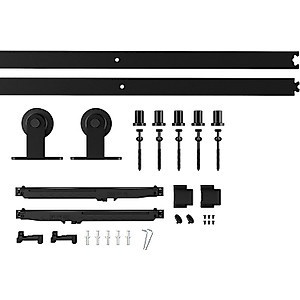 BARNSMITH 42in x 84in Frosted Glass Barn Door with 7FT Top Mounted Hardware kit Include Soft Close Mechanism DIY 15 Lites Modern Aluminum Frame Glass Sliding Barn Door Disassembled Easy Installation