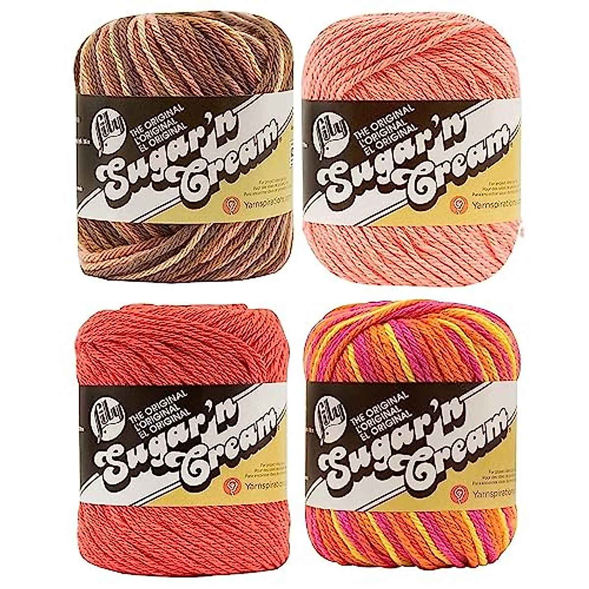 Bulk Buy Lily Sugar n' Cream 100% Cotton Yarn 4-Pack Medium #4 Worsted Weight (Desert Rising, Playtime, Tangerine, Tea Rose)