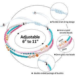 KIYSI 5 Pcs Boho Bohemian Beaded Anklet Bracelets Handmade Beaded Bracelets Unique Colorful Beach Anklet(Lake Blue)