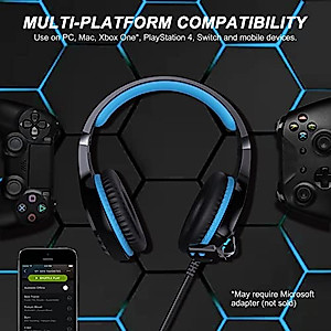 NPET HS10 Stereo Gaming Headset for PS4 PC Xbox One PS5 Controller, Noise Cancelling Over Ear Headphones with Mic,LED Light, Bass Surround, Soft Memory Earmuffs for Laptop Mac Nintendo NES Games