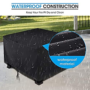 Unicook Square Fire Pit Cover 38 Inch, Heavy Duty Waterproof Fire Table Cover, Outdoor Firepit Cover with Drawstring and Handles, Fade Resistant Material, All Weather Protection, Black