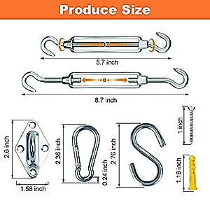 Shade Sail Hardware Kit, 6 inch Heavy Duty Awning Attachment Set for Garden Triangle and Square, Rectangle - 304 Stainless Steel Sun Shade Sail Fixing Hardware Accessories Kit