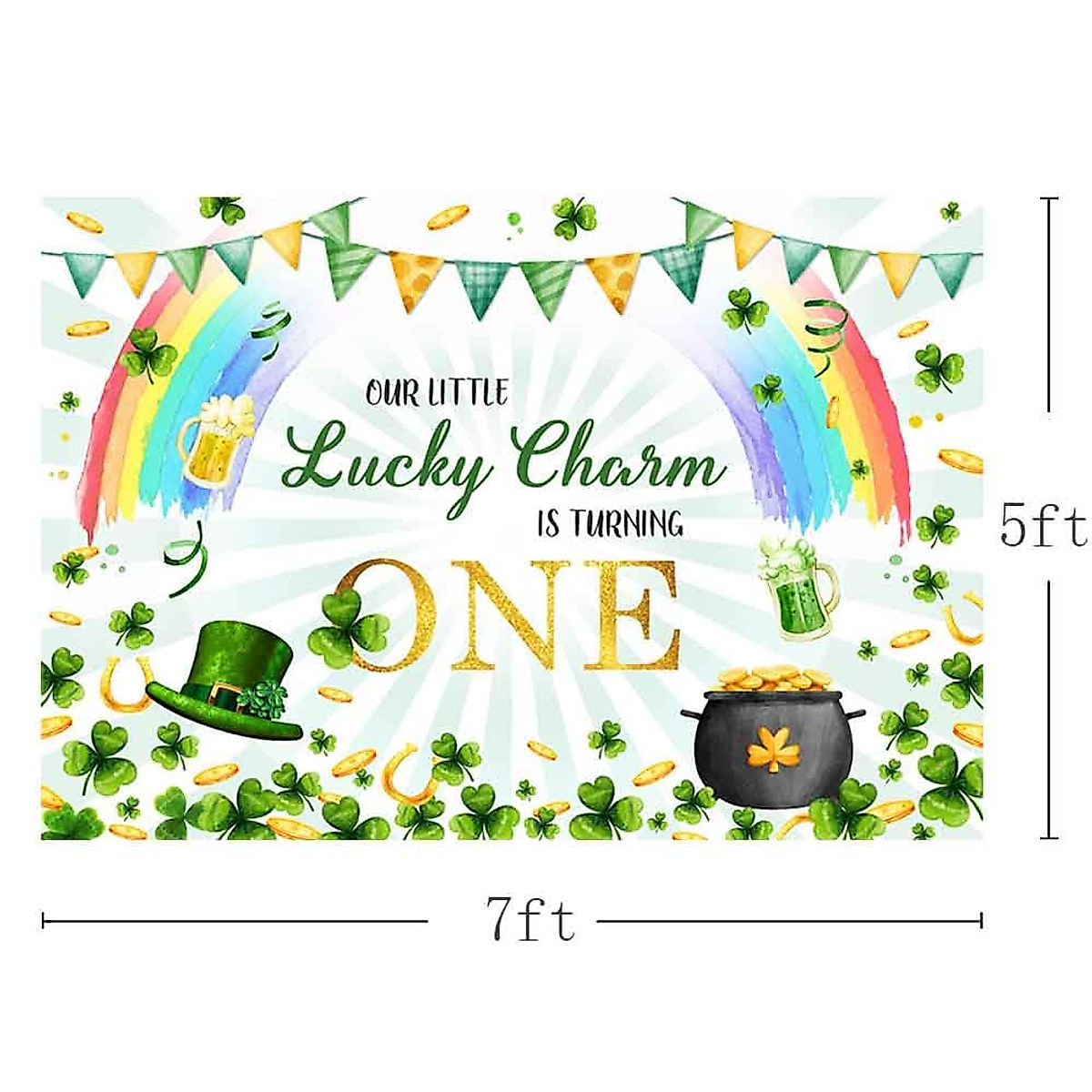MEHOFOND 7x5ft St. Patrick's Day 1st Birthday Backdrop Lucky Charm Photography Background Green Shamrock Rainbow Gold Coins Beer Decorations for Irish Baby 1st Bday Party Cake Table Banner Photo Props