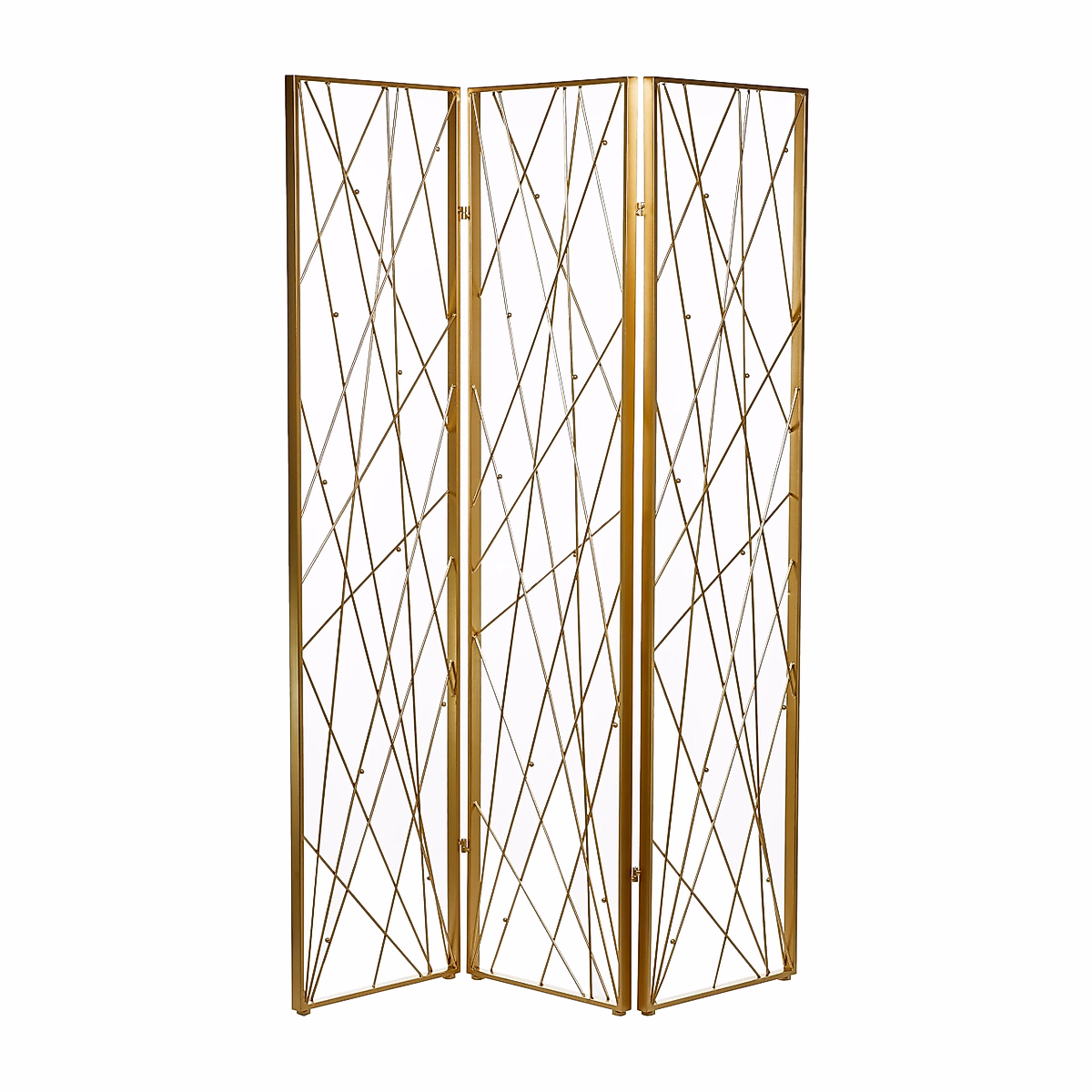 Deco 79 Metal Abstract Partition Room Divider Screen Foldable Partition Wire Rod 3 Panel Privacy Screen with Small Ball Accents, Room Partition 59" x 2" x 79", Gold