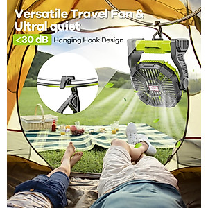 DOWILLDO Camping Fan with LED Lantern, 10400mah Portable Battery Operated Outdoor Fan, Personal Rechargeable Fan for Travel, Hiking, Fishing, Picnic (Green)