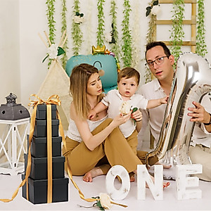 5 Pack Square Nesting Gift Boxes with Lids for Presents, Black Gift Box with Filler Ribbon Card Tag, Bridesmaid Proposal Stacking Gift Box for Gift Wrapping Wedding Birthday Party Valentine's Day Christmas (5PCS, Black)