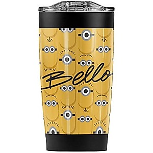 Logovision Minions OFFICIAL Bello Icons Pattern Stainless Steel 20 oz Travel Tumbler, Vacuum Insulated & Double Wall with Leakproof Sliding Lid
