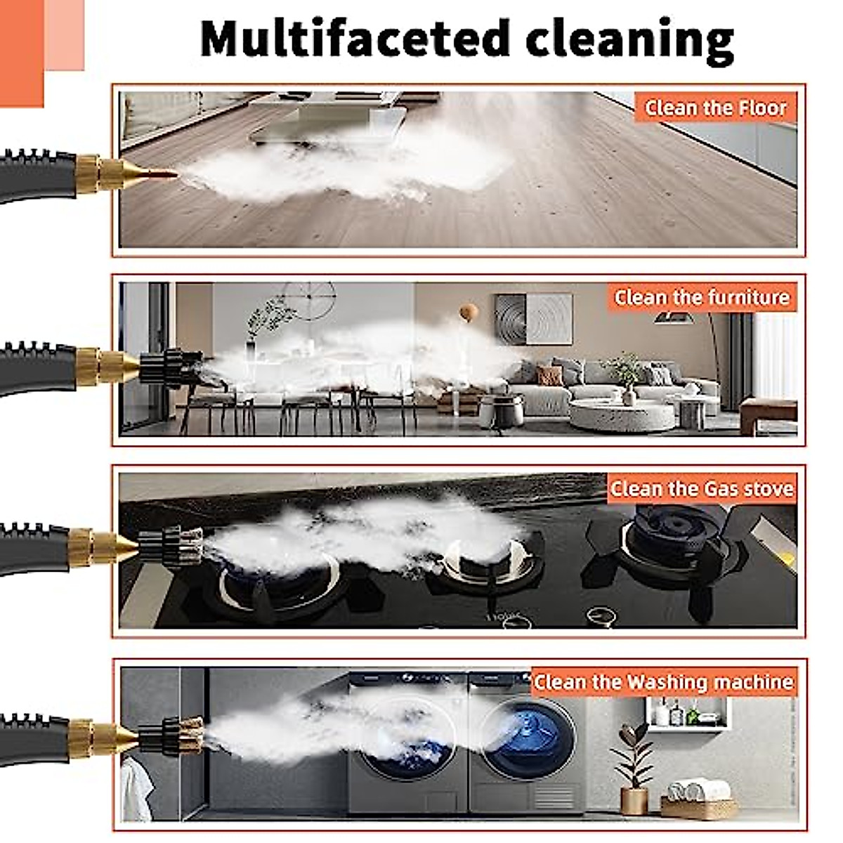 MYWUBAO Handheld Steam Cleaner High Temperature Pressurized Steam Cleaning Machine Portable Car Steamer with Brush Heads for Car Detailing, Kitchen, Bathroom, Grout and Tile(orange)
