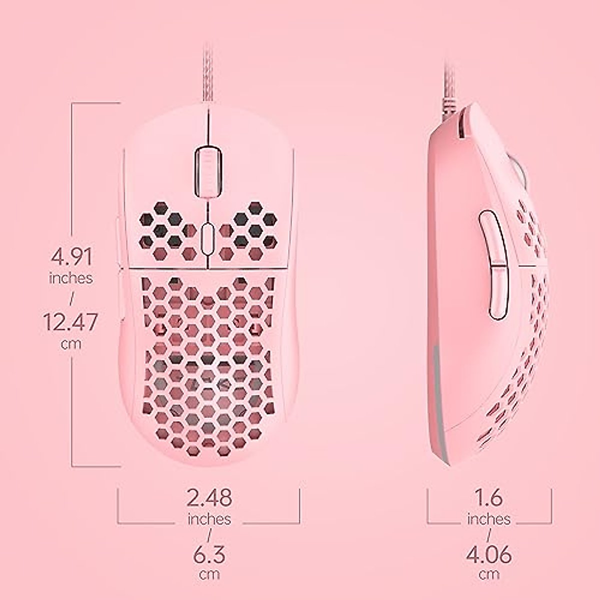 TMKB Falcon M1SE Ultralight Honeycomb Gaming Mouse, High-Precision 12800DPI Optical Sensor, 6 Programmable Buttons, Customizable RGB, Drag-Free Paracord, Ergonomic Wired Gaming Mouse - Matte Pink