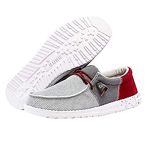 Hey Dude Men's Wally Sox Funk Dark Grey Red Size 10 | Menâ€™s Shoes | Men's Lace Up Loafers | Comfortable & Light-Weight