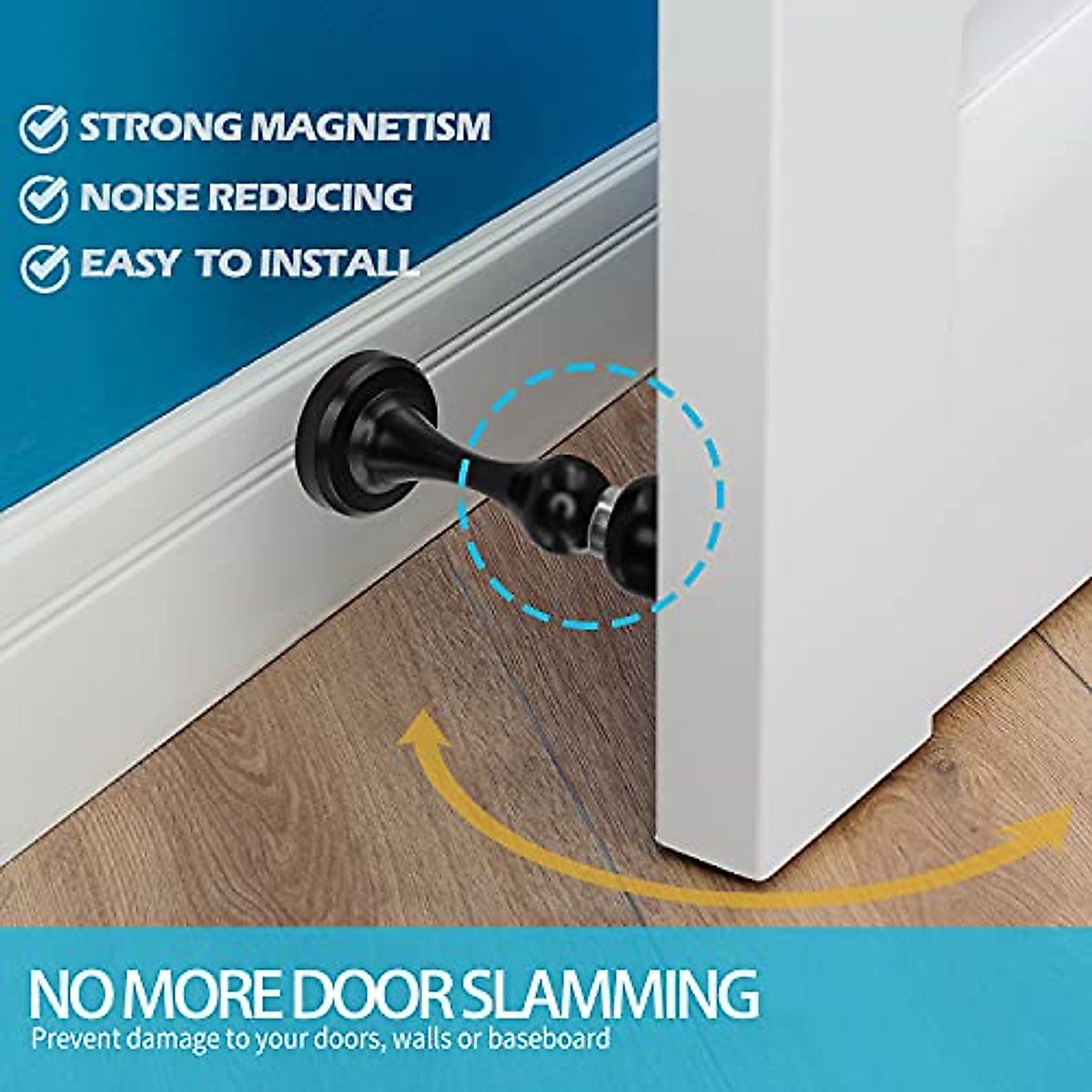 Neoera Magnetic Door Stop（Black）Door Stopper Strong Magnetic Door Catch for Hold Door Open, Premium Stainless Steel Made, Anti-Rust, Heavy Duty for Various Door Types, Wall & Floor Mount 1Pack