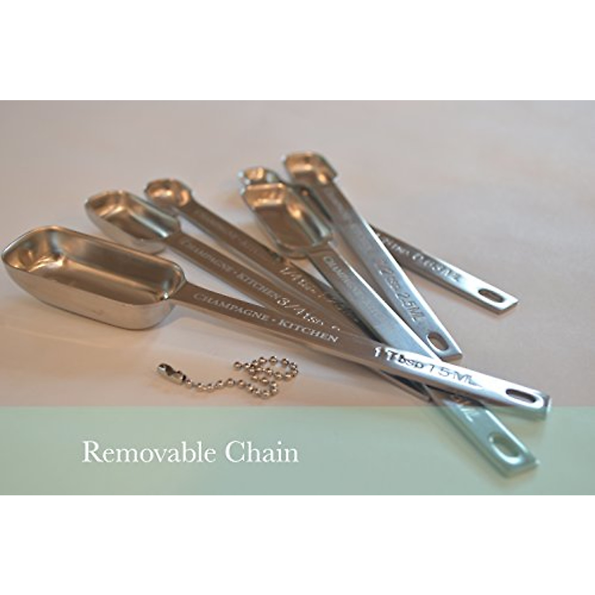 MEKBOK Heavy duty stainless steel metal measuring spoon for dry or liquid, suitable for seasoning pot, perfect for baking and cooking-professional quality, engraved in US and metric sizes (6 pieces)