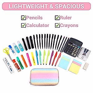 VASCHY Pencil Case, Large Capacity Pen Holder Pouch with Double Zippers Multi Compartments Easy Organized Mesh Pockets Rainbow