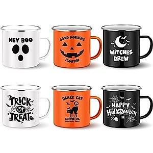 Umigy 6 Pieces Halloween Mugs Trick or Treat Happy Halloween Coffee Mug Cup Horror Ghost Pumpkin 17 oz Enamel Mugs for Home Fall Camping Kitchen Decor