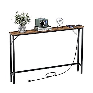 Tohomeor 5.9" Skinny Behind Sofa Console Table with Charging Station 47.24" Narrow Long Behind Couch Table with Power Outlets USB Ports Thin Entry Table for Entryway Living Room Hallway