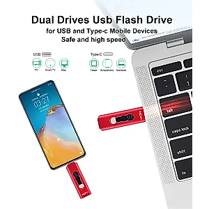 VIERY USB Flash Drive 64G,2-in-1 Dual USB Type -C Memory Stick USB Photo Stick USB 3.0 64gb Thumb Drive for Android Smartphones,Tablets, PC.(64GB)